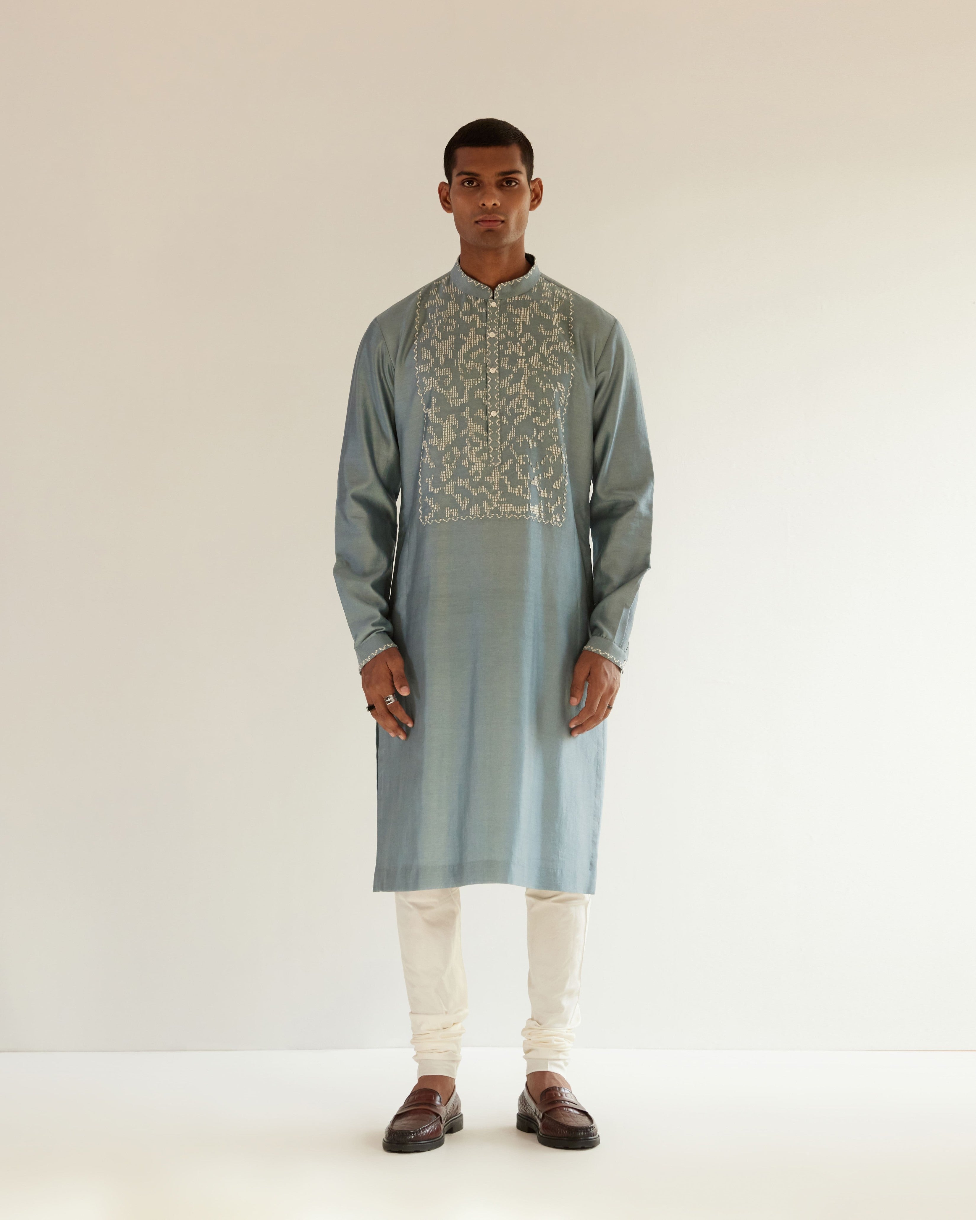 Camo-Block Yoke Embroidery Kurta Set – countrymade.in