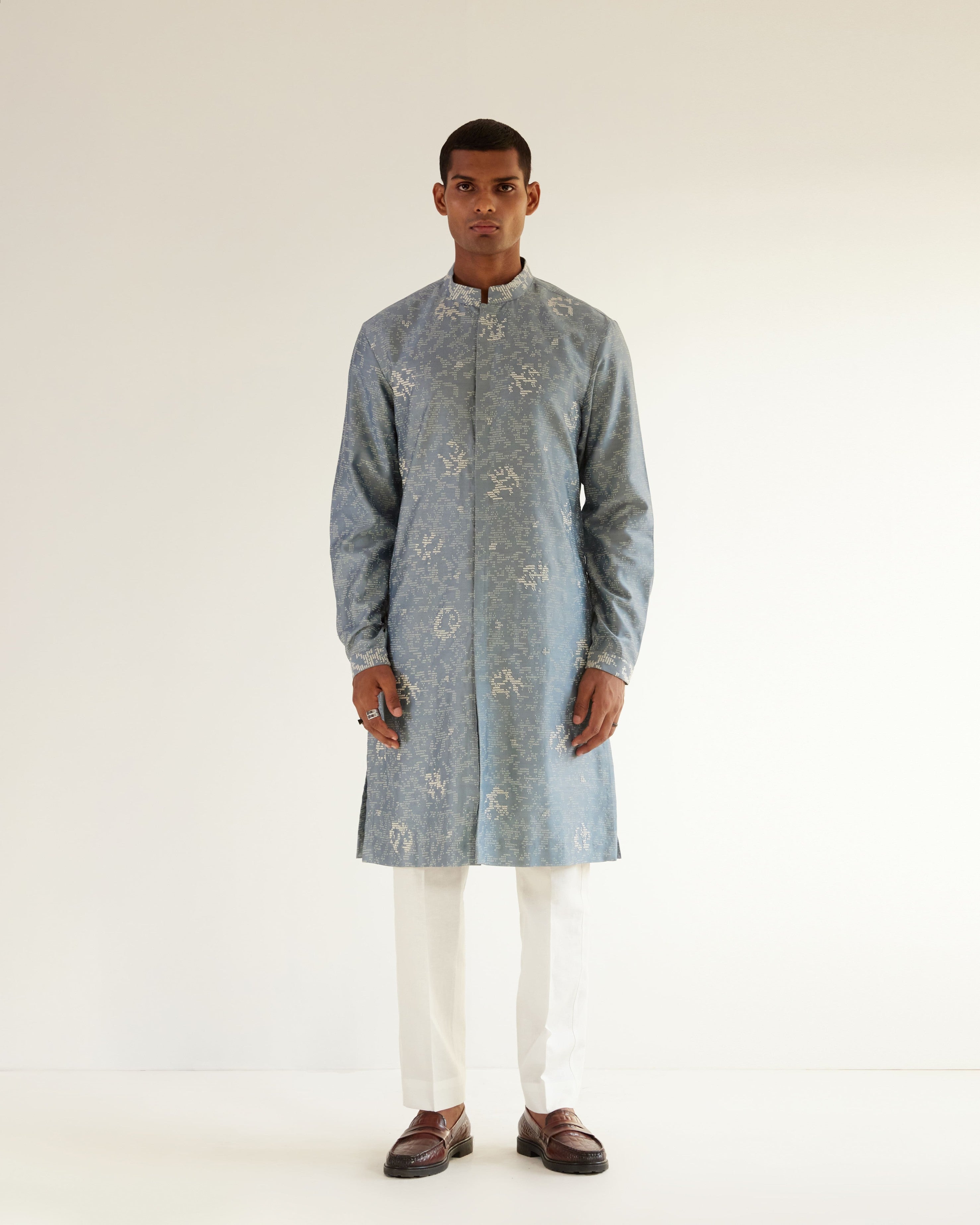 Block Embroidered Front Open Kurta Set – countrymade.in